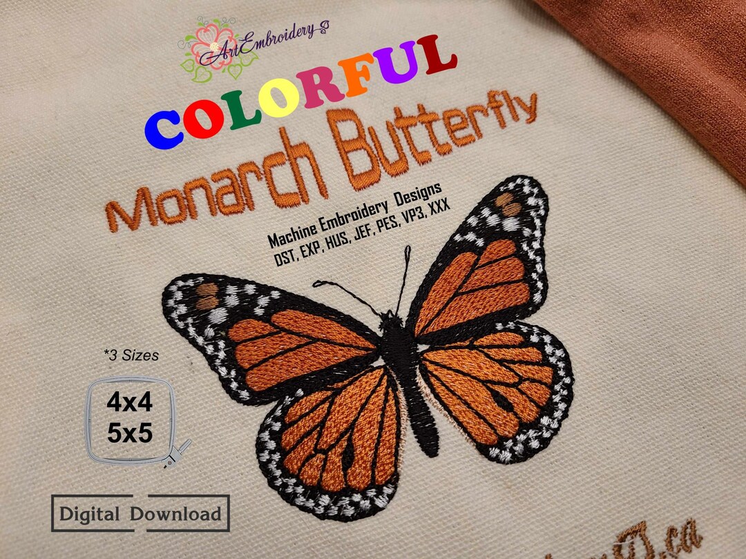 Colorful Monarch Butterfly - Machine Embroidery Flaying Insects Designs ...