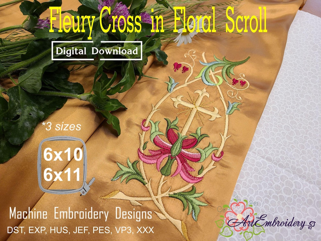 Fleury Cross Floral Embroidery Design: Ecclesiastical Machine ...