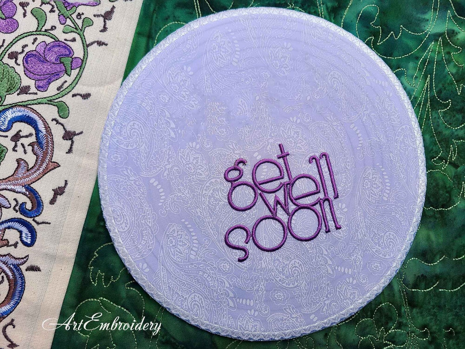 Get Well Soon Mug Rug Machine Embroidery ITH Project in 3 - Etsy
