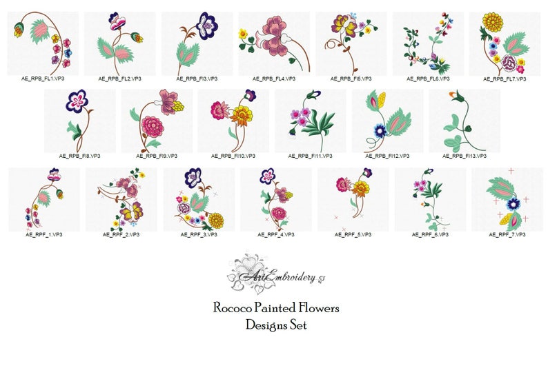 Rococo Painted Exotic and Fantasy Branch and Border Flowers - Machine ...