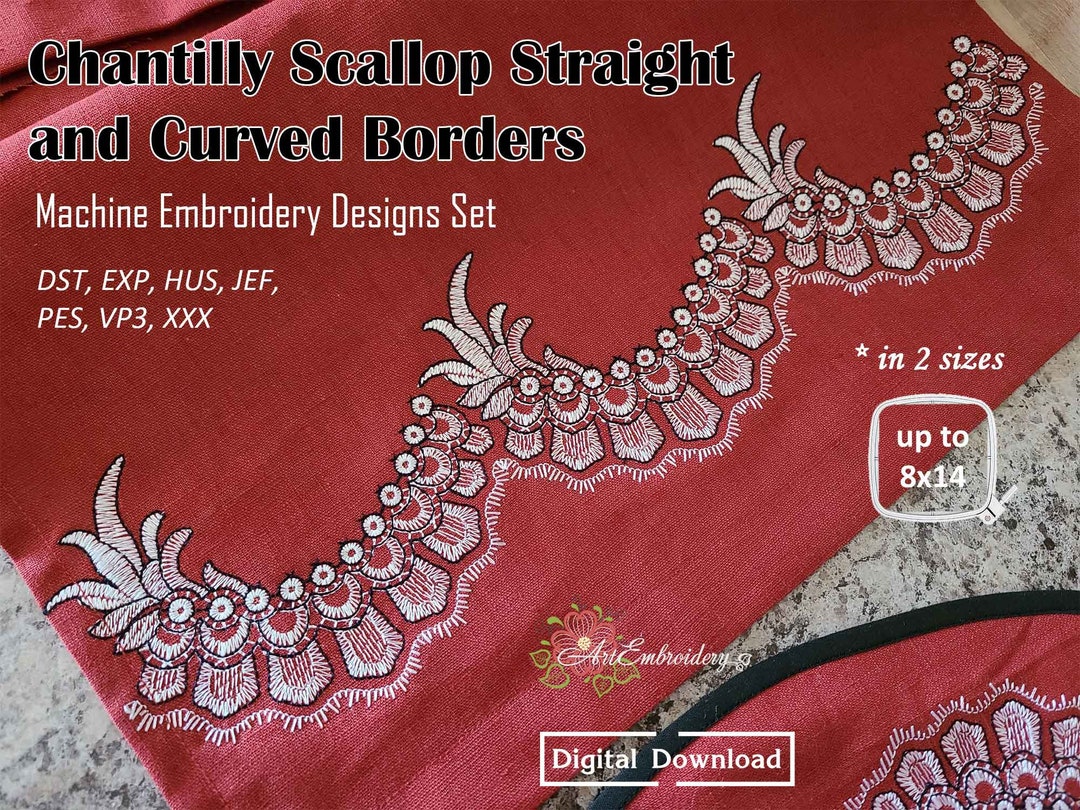 Chantilly Scallop Embroidery Border Designs: Straight & Curved (digital ...