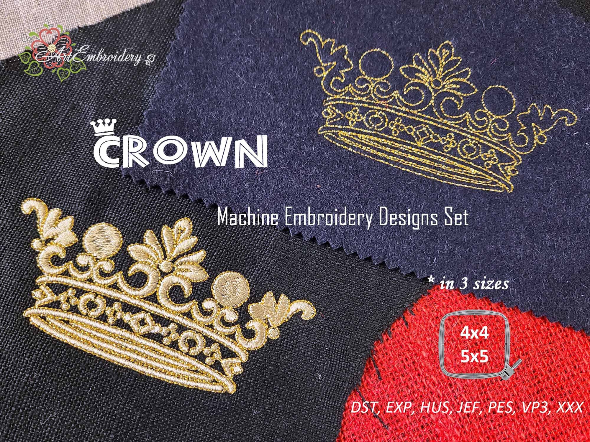 Crown Machine Embroidery Designs: Filled and Redwork in 3 | Etsy