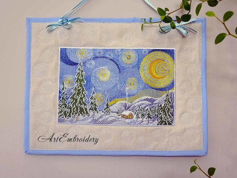 Starry Night Christmas Machine Embroidery Design: Van Gogh Style (6x10 ...