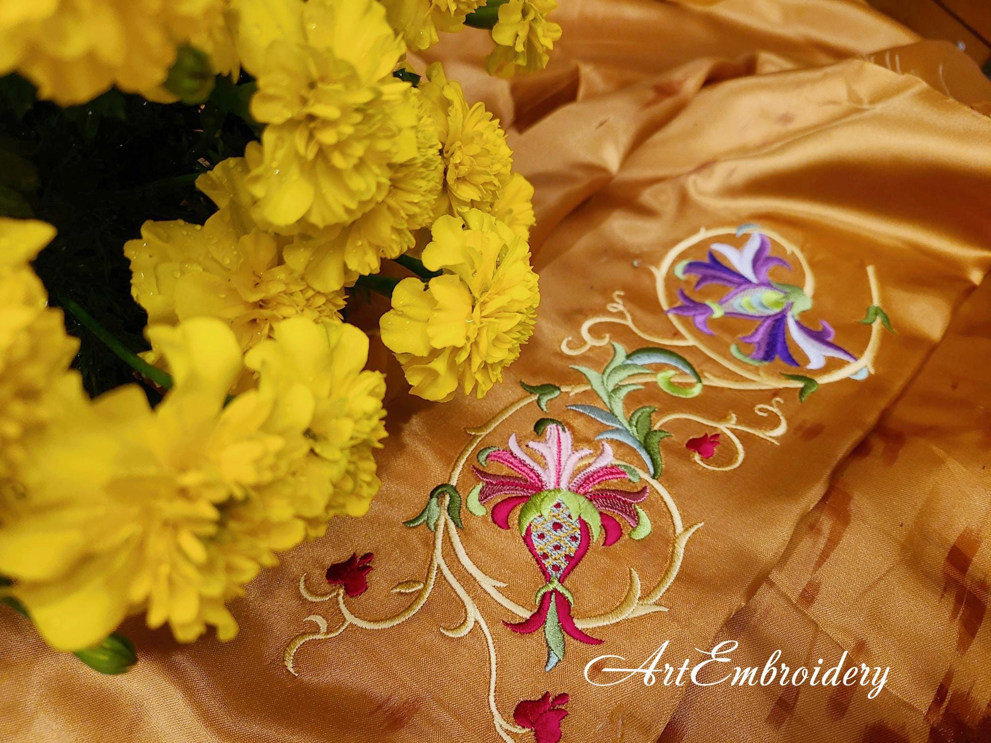 Floral Scroll Machine Embroidery Design: Endless Border (5x7 to 6x11 ...