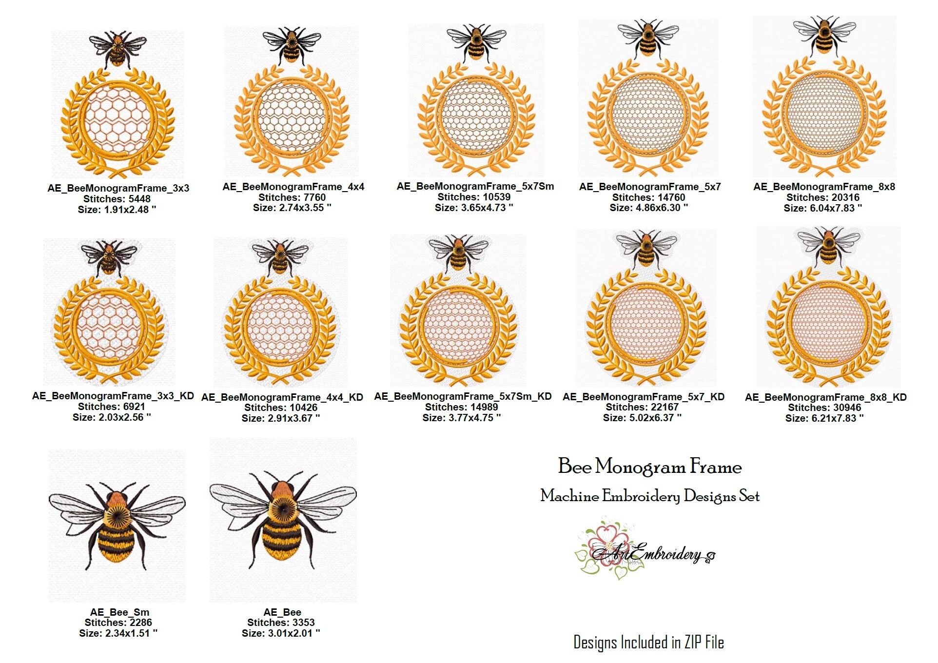 Bee Monogram Frame Machine Embroidery Design in Few Sizes - Etsy Canada