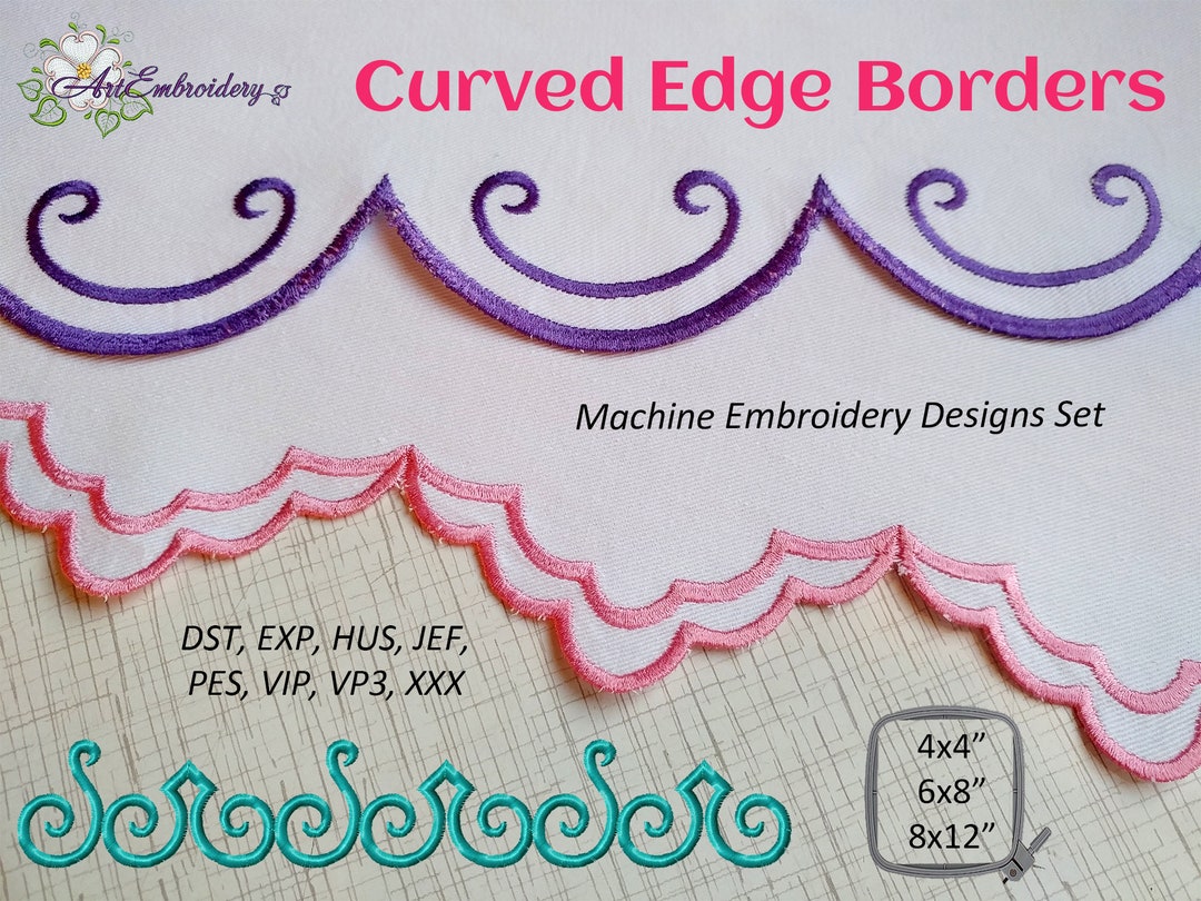 Curved Edge Machine Embroidery Border Designs: Cutwork Set (4x4 to 8x12 ...