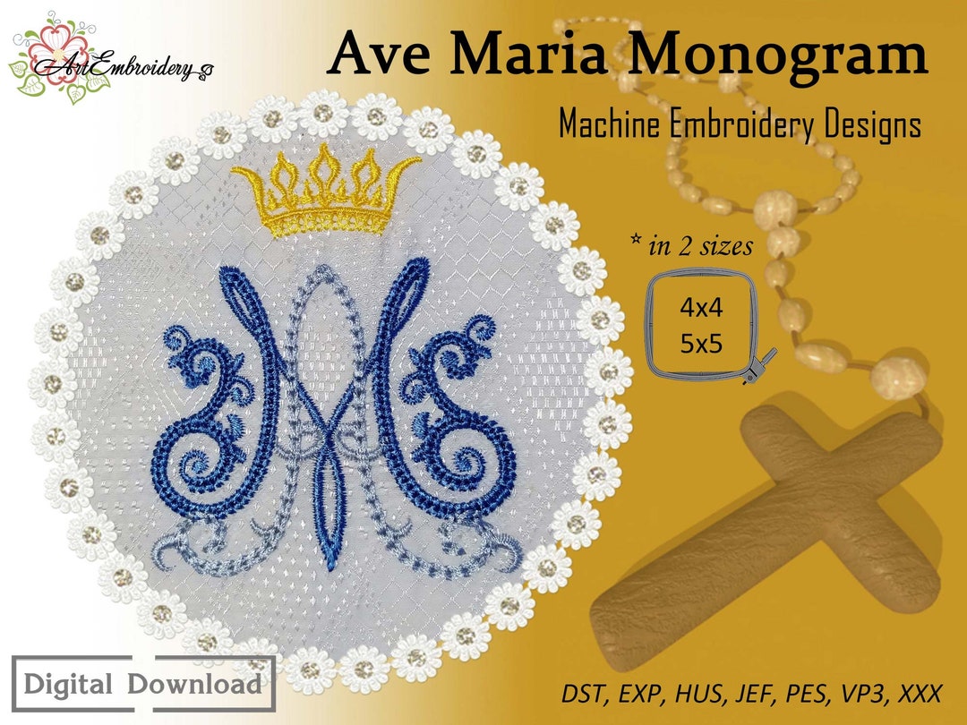 Ave Maria Monogram - Machine Embroidery Design, 2 Variations, Hoop 4x4 ...