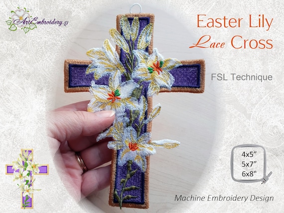 FSL Easter Lily Cross Machine Embroidery Freestanding Lace | Etsy