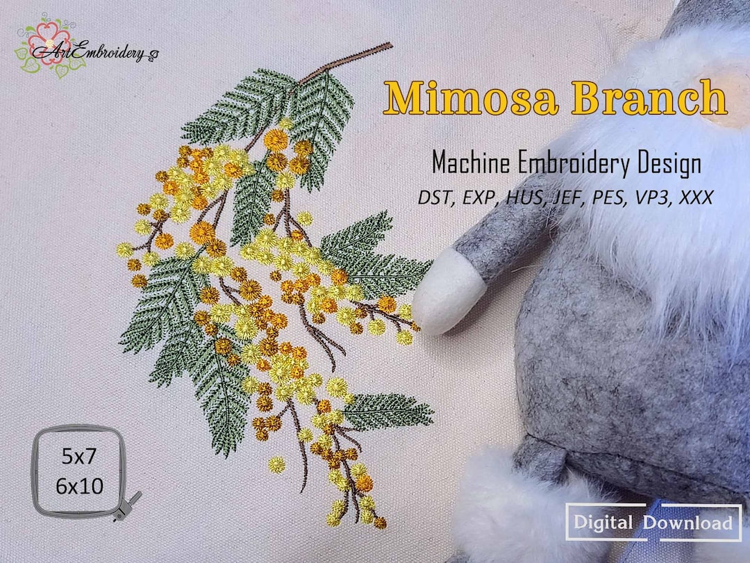 Mimosa Branch Machine Embroidery Design: Spring Flower (5x7, 6x10 Hoop ...