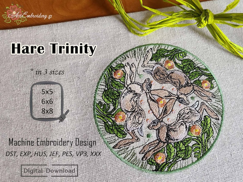 Hare Trinity Machine Embroidery Design: Triskele Hares (digital ...