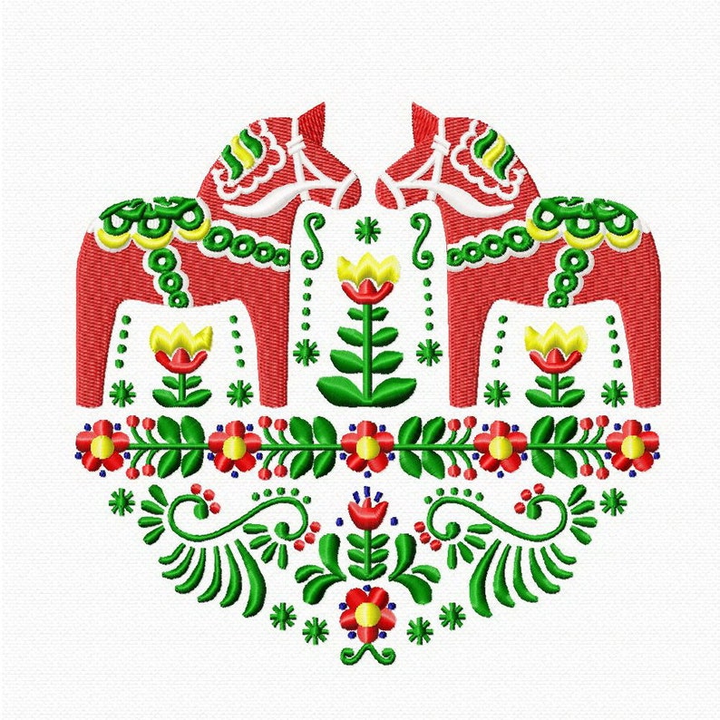 Dala Horse Machine Embroidery Designs: Swedish Folk Art (4x4 to 8x12 ...