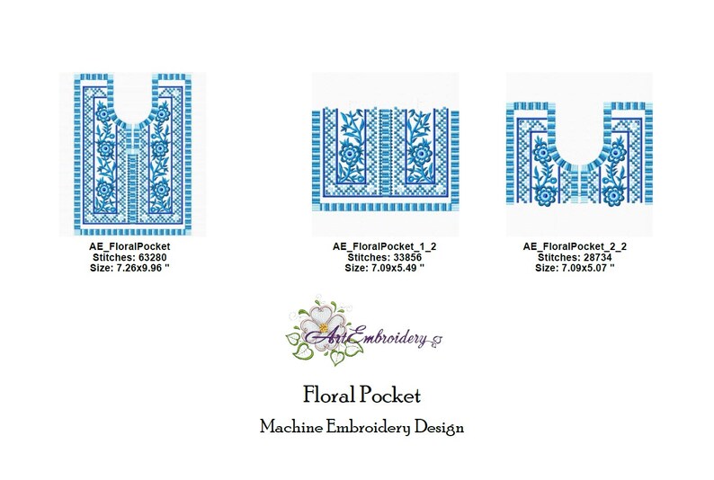 Floral Pocket Machine Embroidery Design Assembled for Hoop - Etsy