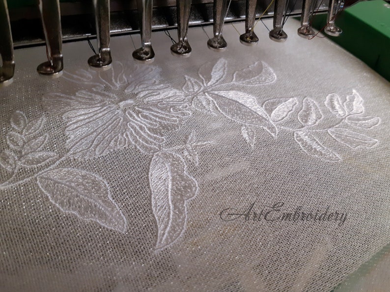 Corded Flowers Tulle Motif - Machine Embroidery Lace Design Assembled ...