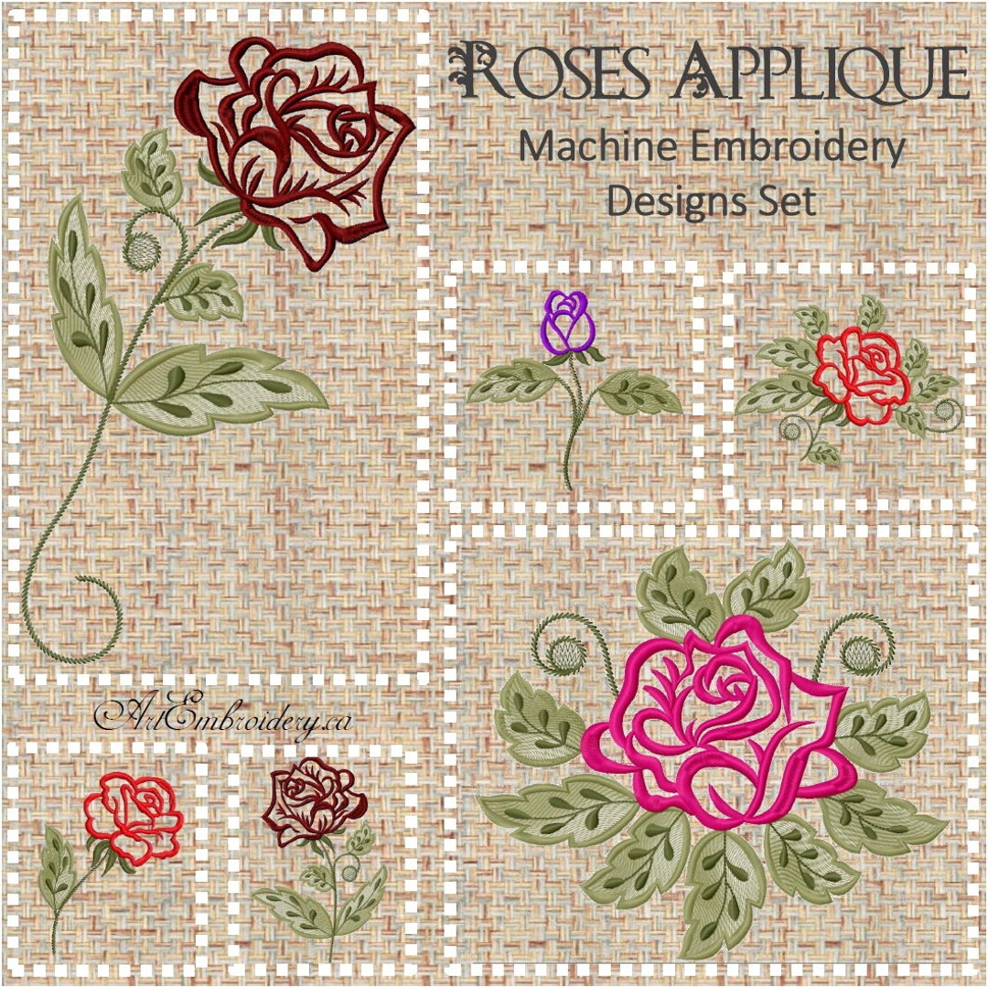Rose Applique Machine Embroidery Designs: 5x7 to 8x12