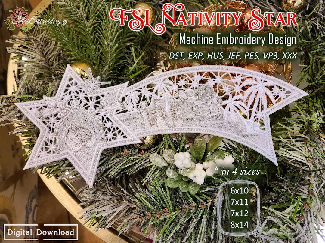 FSL Nativity Star: Machine Embroidery Lace Christmas Ornament (6x10 ...