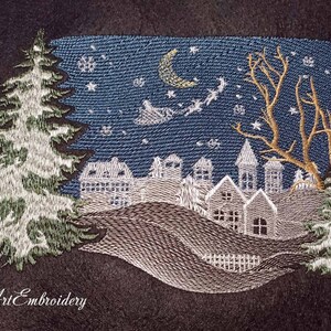 Christmas City Night Machine Embroidery Design: Festive Winter ...
