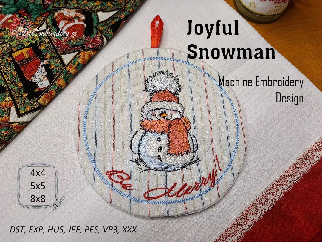 Joyful Snowman Machine Embroidery Coaster Design (digital Download) - Etsy