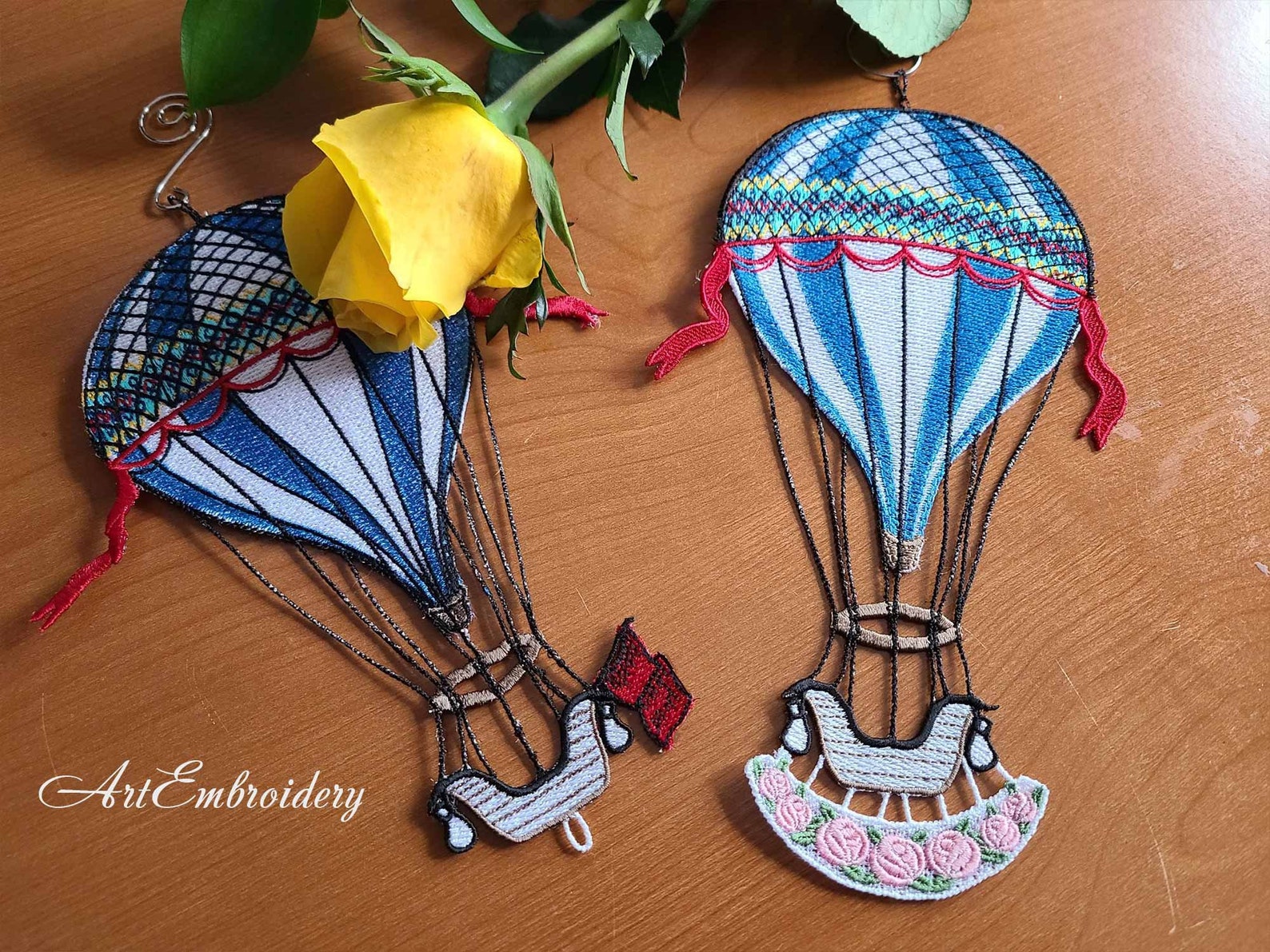 FSL Hot Air Balloons With Flag and Roses Banner – Machine Embroidery ...