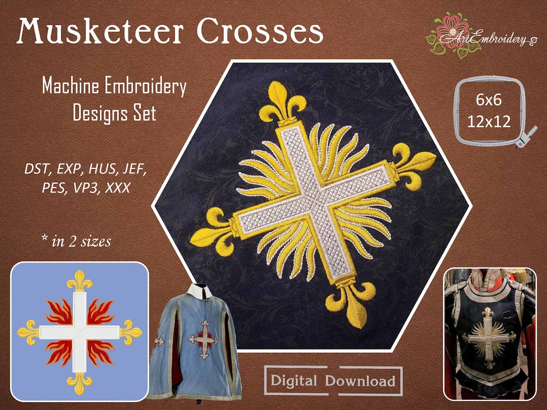 Musketeer Cross Embroidery Designs: Fleur-de-lys, Historical Cosplay ...