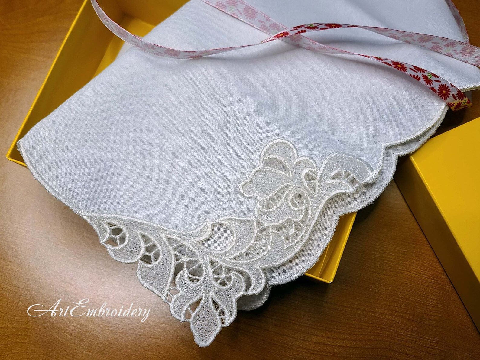 Handkerchief With Lace Corner Machine Embroidery Design in 2 | Etsy