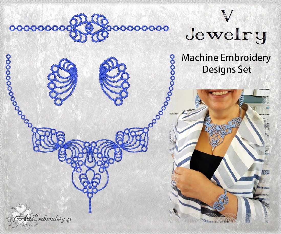 V Jewelry -machine Embroidery Tatting FSL Designs Set. - Etsy Canada