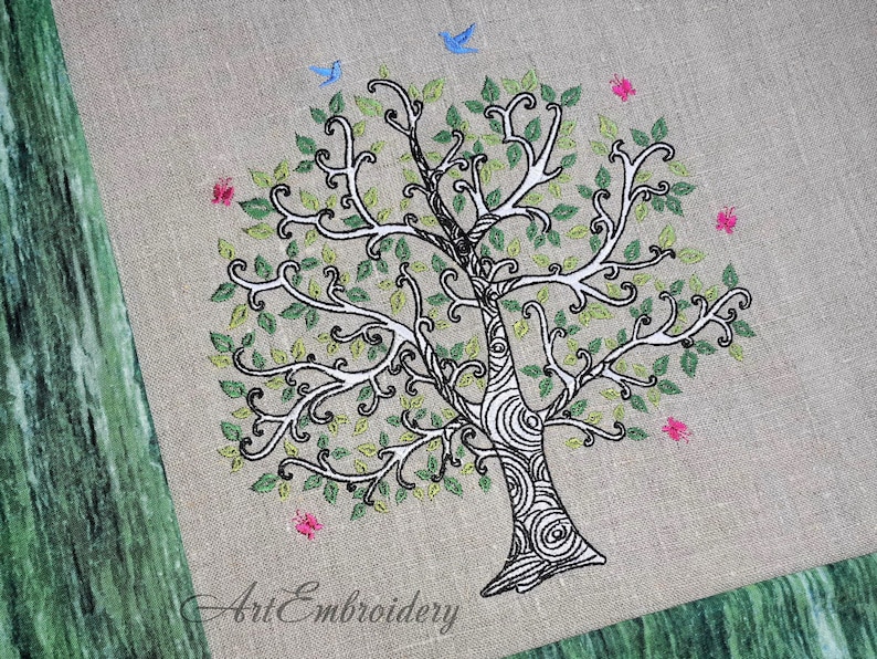 Family Tree With Birds and Butterflies Machine Embroidery - Etsy