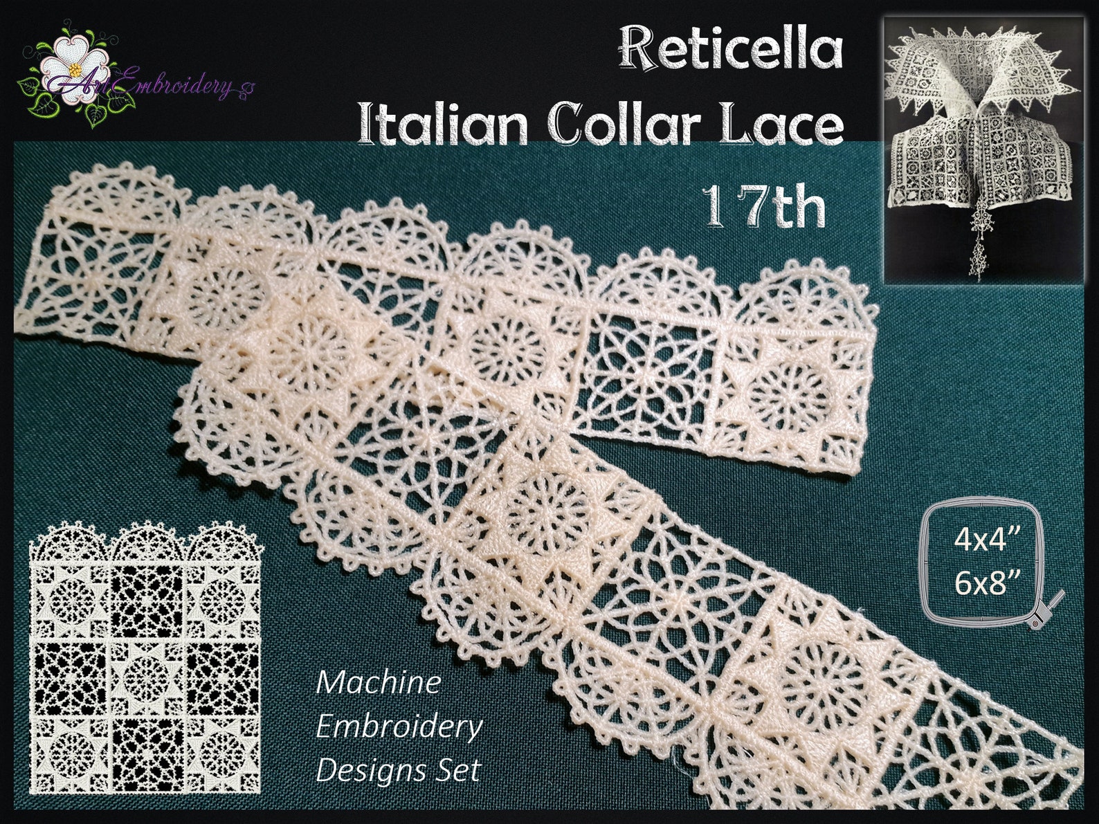 Reticella Italian Lace Collar: 17th Century Embroidery Designs (4x4 ...