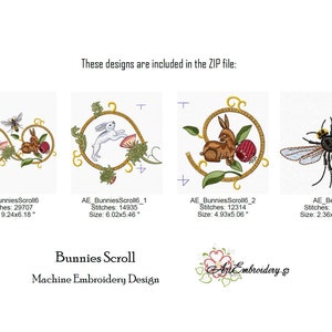 Bunnies Scroll – Machine Embroidery Design of Elizabethan Scroll in a ...