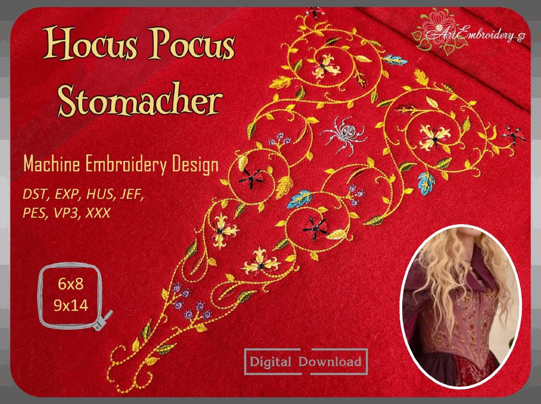 Hocus Pocus Stomacher – Machine Embroidery Scroll and Leaves Design ...