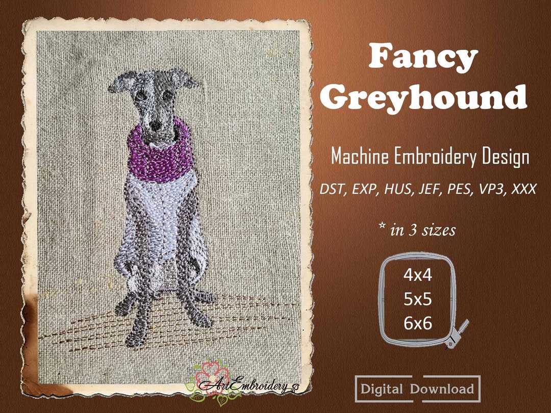 Fancy Greyhound - Machine Embroidery Dog Design in 3 Sizes for Hoop 4x4 ...