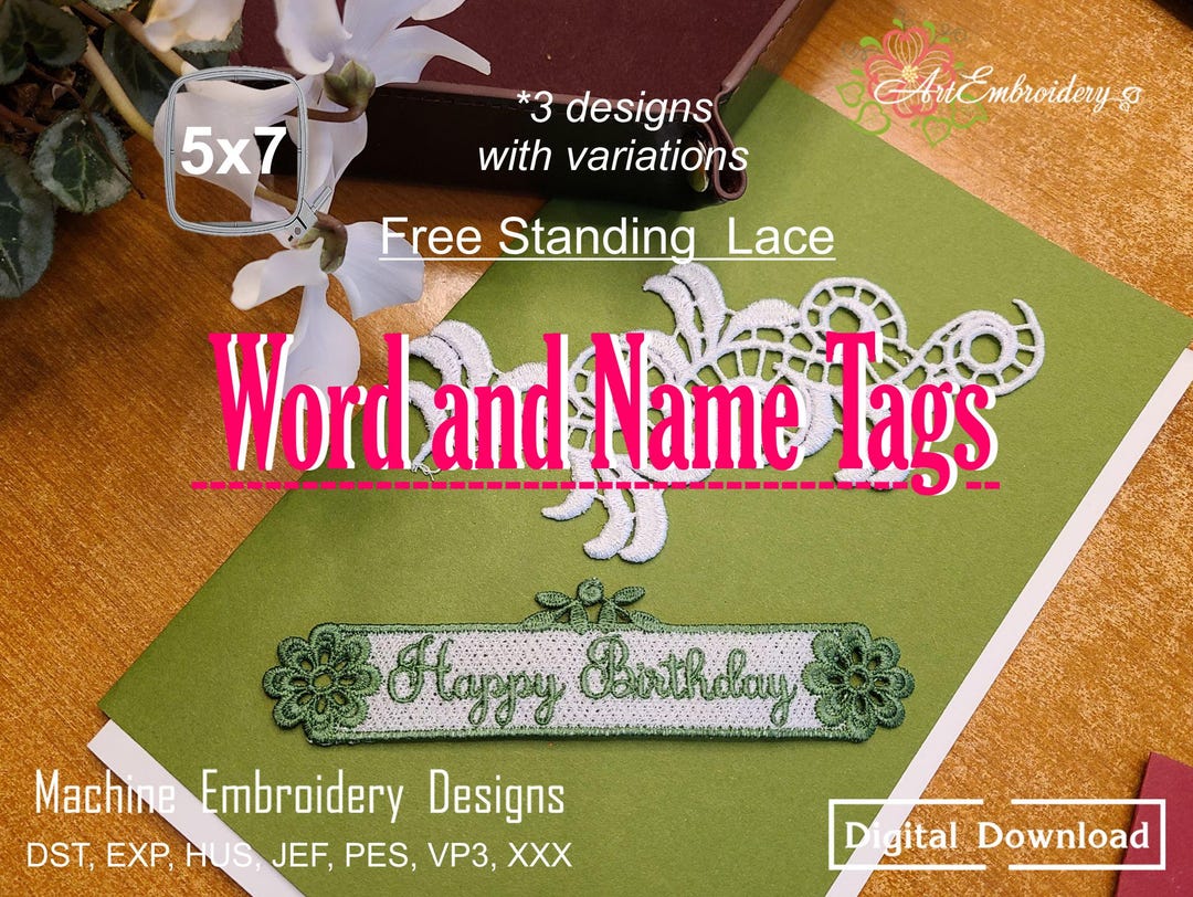 FSL Word & Name Tags -machine Embroidery Designs Set, Hoop 5x7 (digital ...