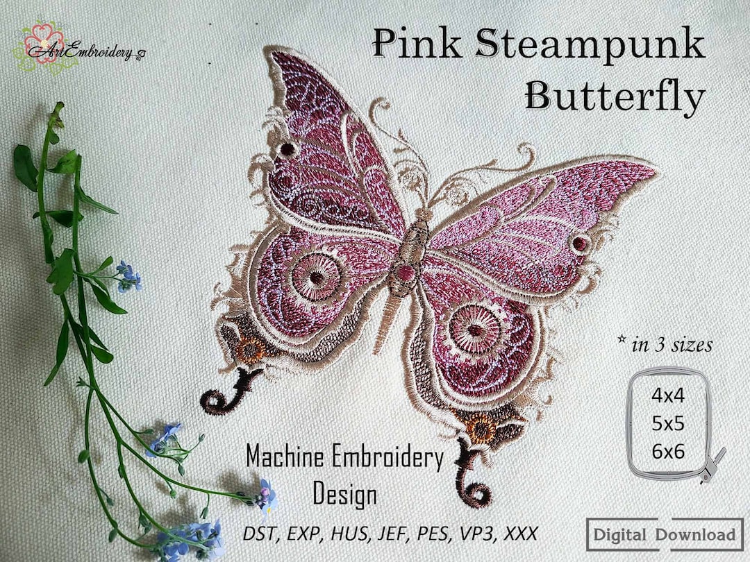 Pink Steampunk Butterfly Machine Embroidery Design (digital File) - Etsy