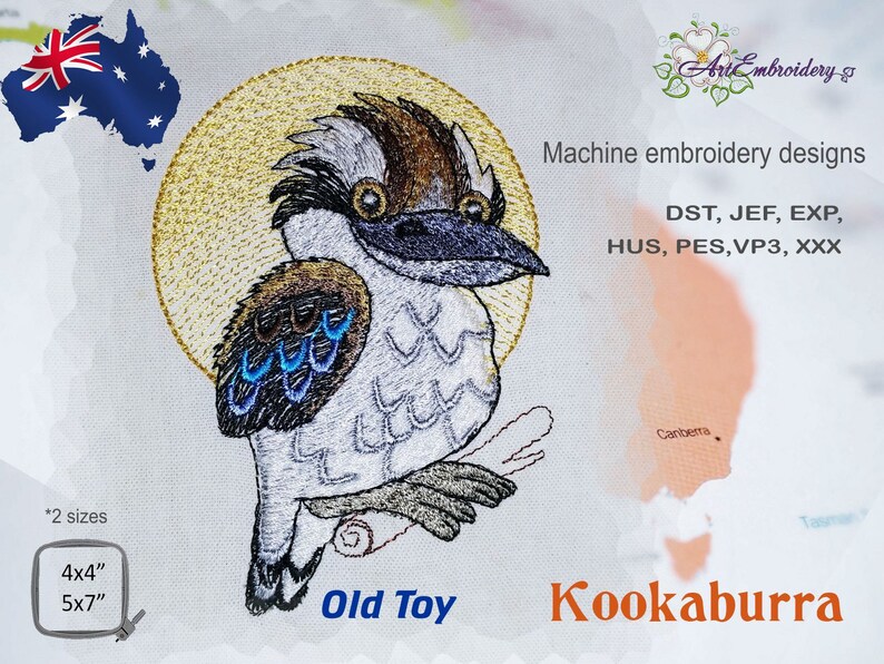 Kookaburra Old Toy Machine Embroidery Design in two sizes | Etsy
