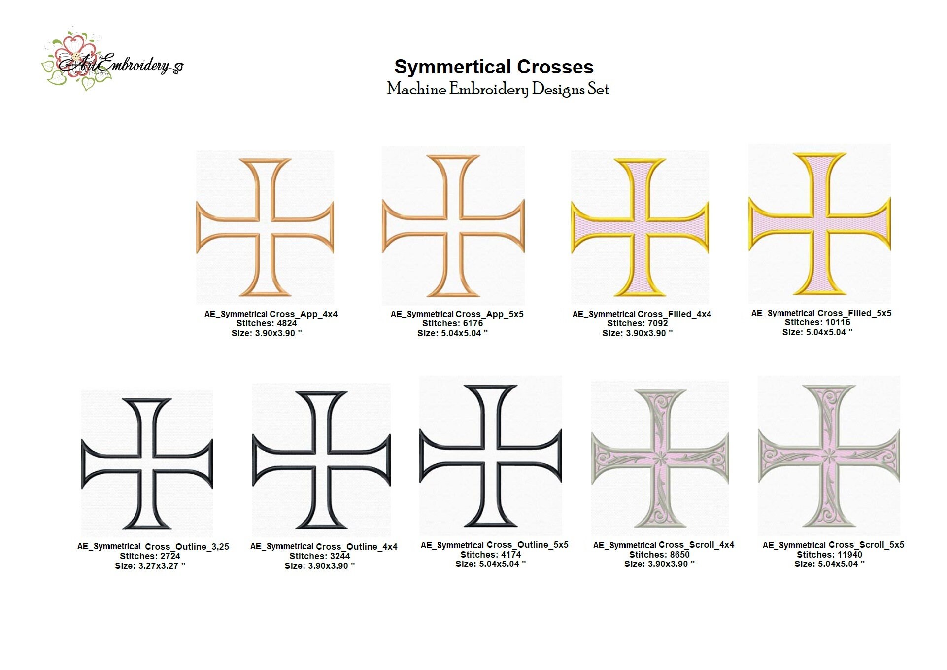 Symmetrical Crosses Machine Embroidery Design in several | Etsy