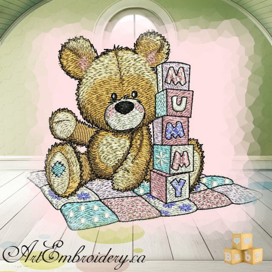 Teddy Bear With Mummy Blocks - Machine Embroidery Design, Old Toy ...