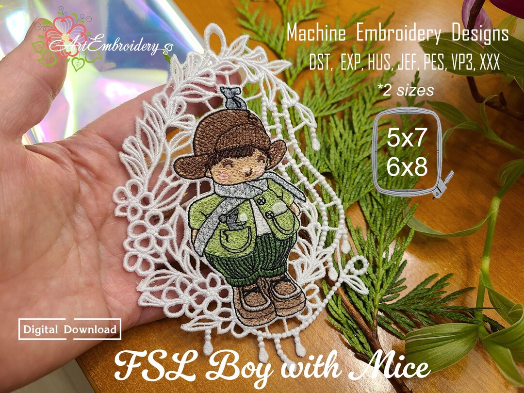 FSL Boy With Mice - Machine Embroidery ITH Lace Design - Projects in ...