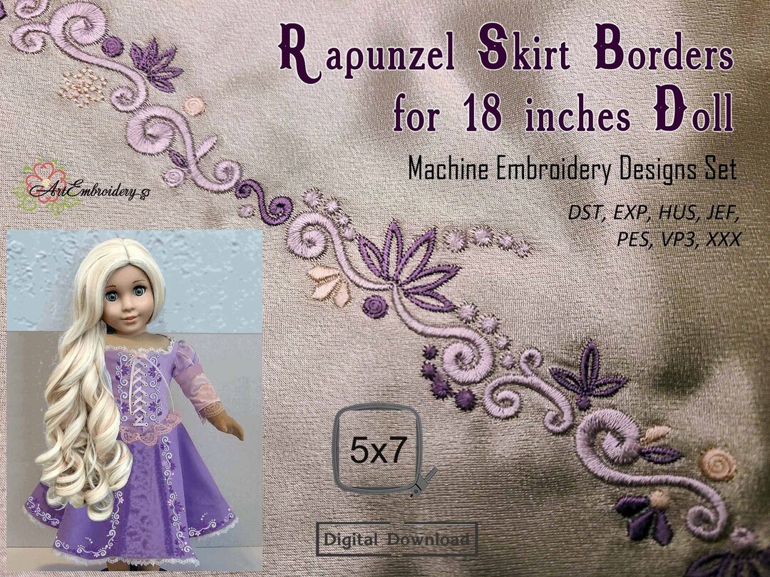 Rapunzel Doll Skirt Embroidery Designs: Scroll Border Set (digital ...