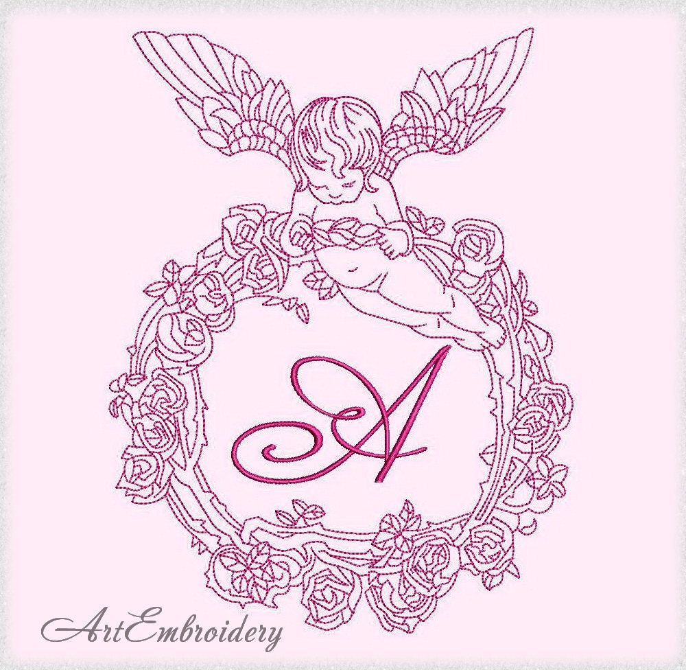 Roses Angel Monogram Frame Machine Embroidery Design in | Etsy