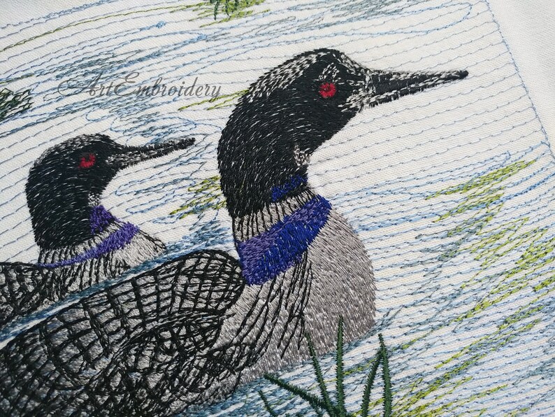 The Loon's Family Realistic Machine Embroidery Design in 2 Sizes - Etsy
