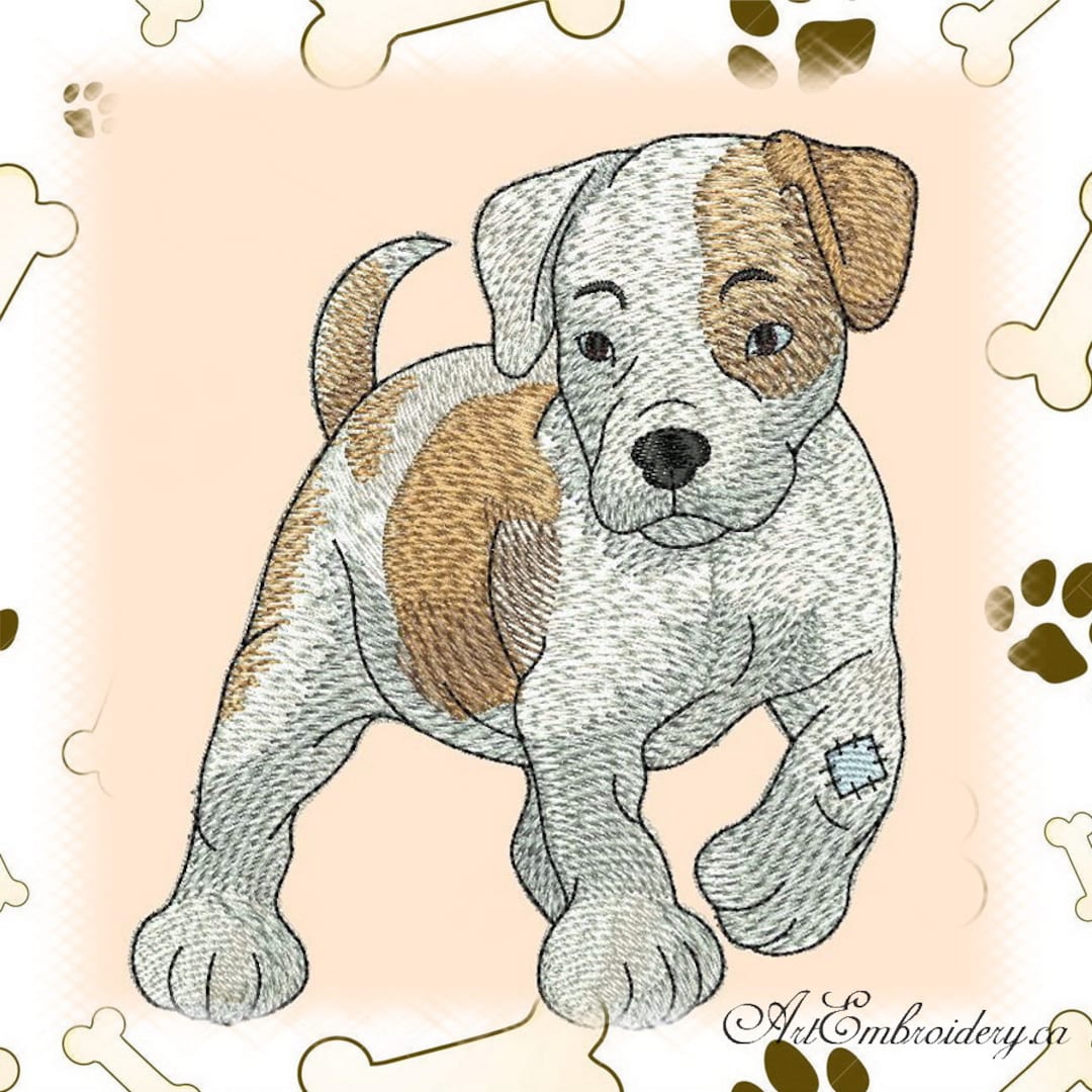 Pitbull Dog - Machine Embroidery Patched Animal Design in Cartoon Style ...