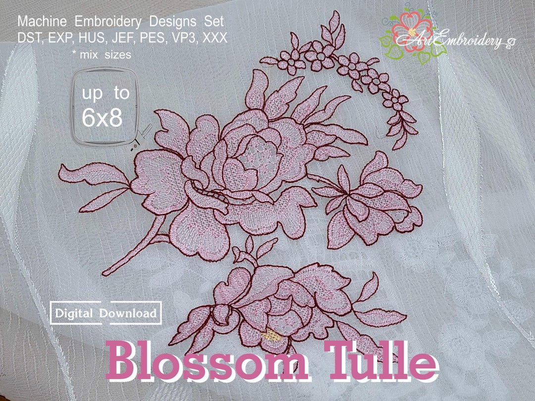 Blossom Tulle Machine Embroidery Designs: Floral Applique (4x4 to 6x8 ...