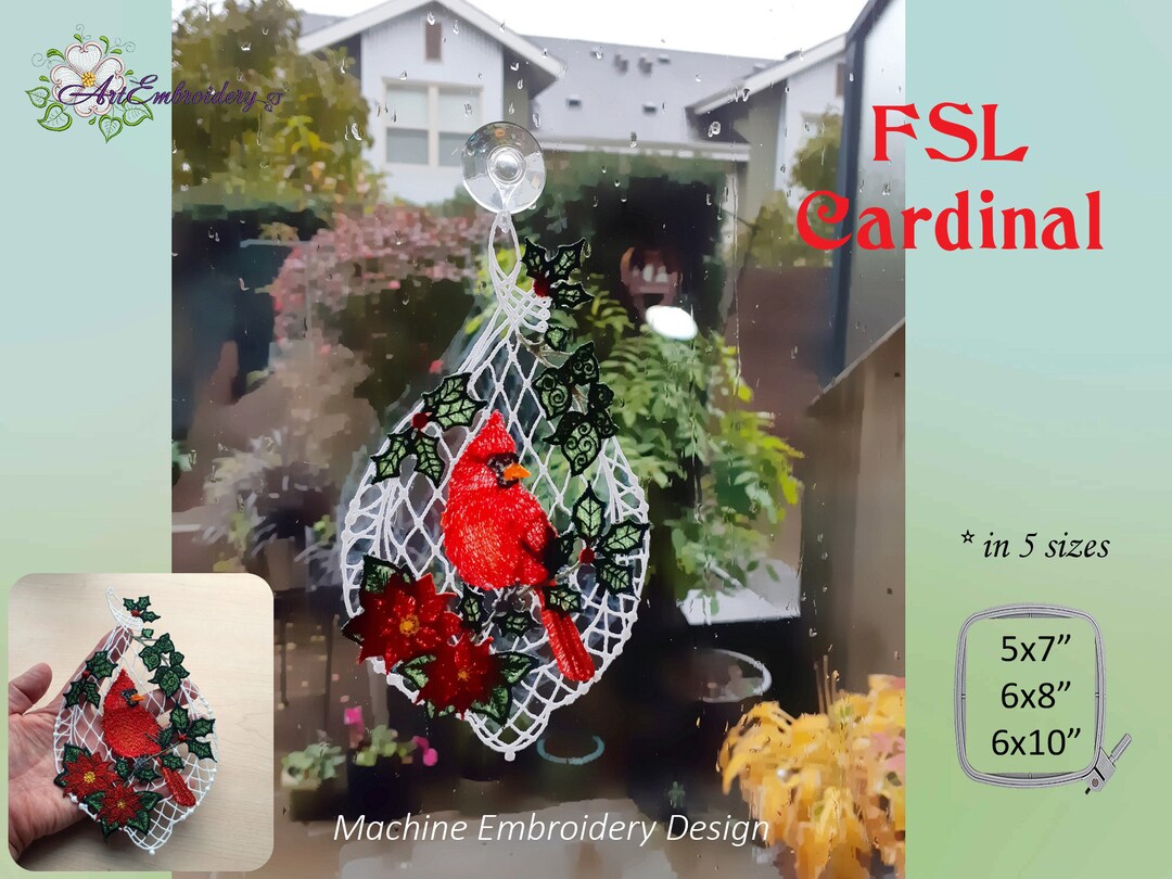 FSL Cardinal Machine Embroidery Freestanding Lace Christmas Bird Design ...