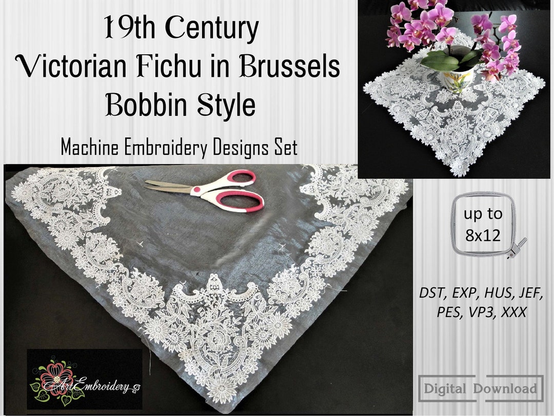 Victorian Fichu Machine Embroidery Design: Brussels Bobbin Style (8x12 ...