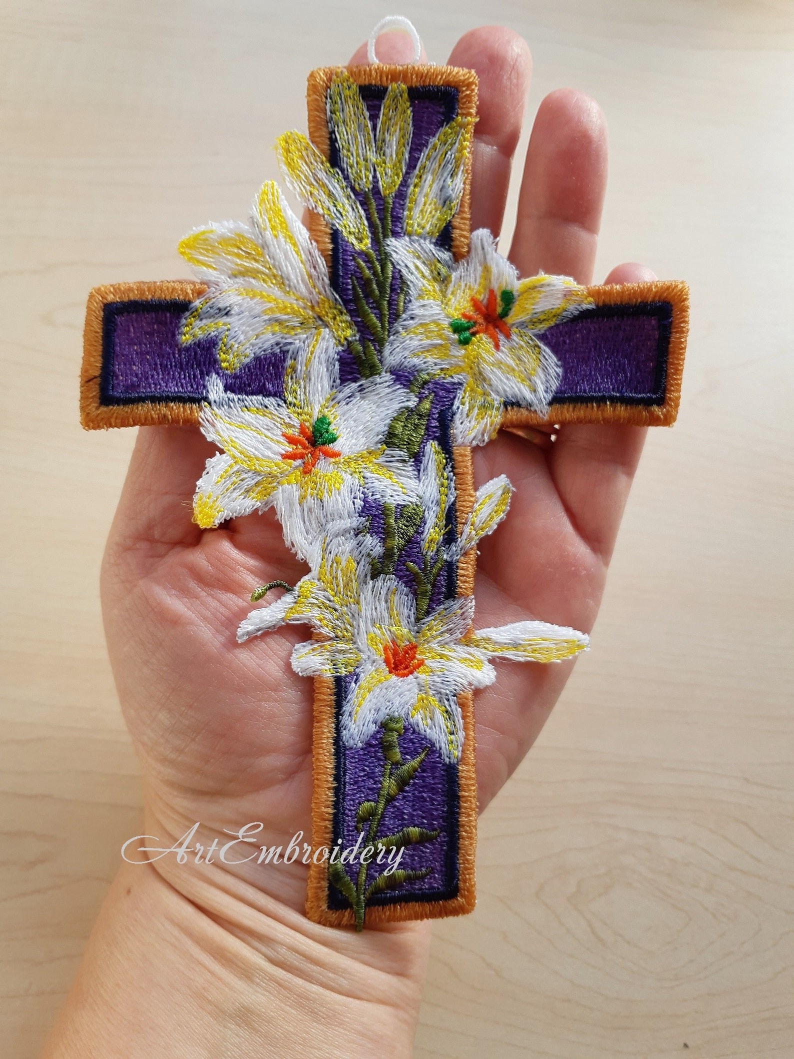 FSL Easter Lily Cross Machine Embroidery Freestanding Lace | Etsy