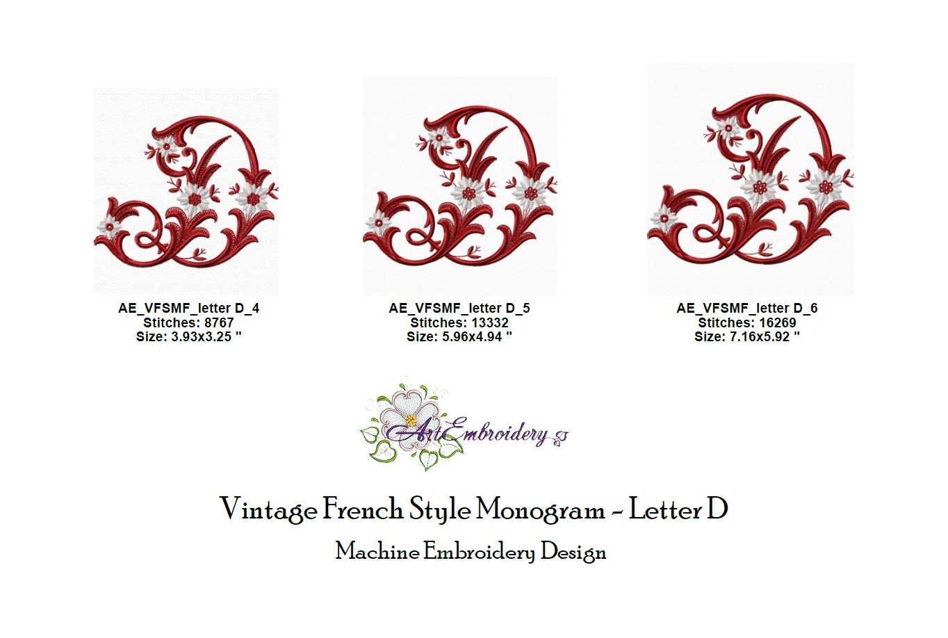 Vintage French Style Monogram Letter D Machine Embroidery | Etsy