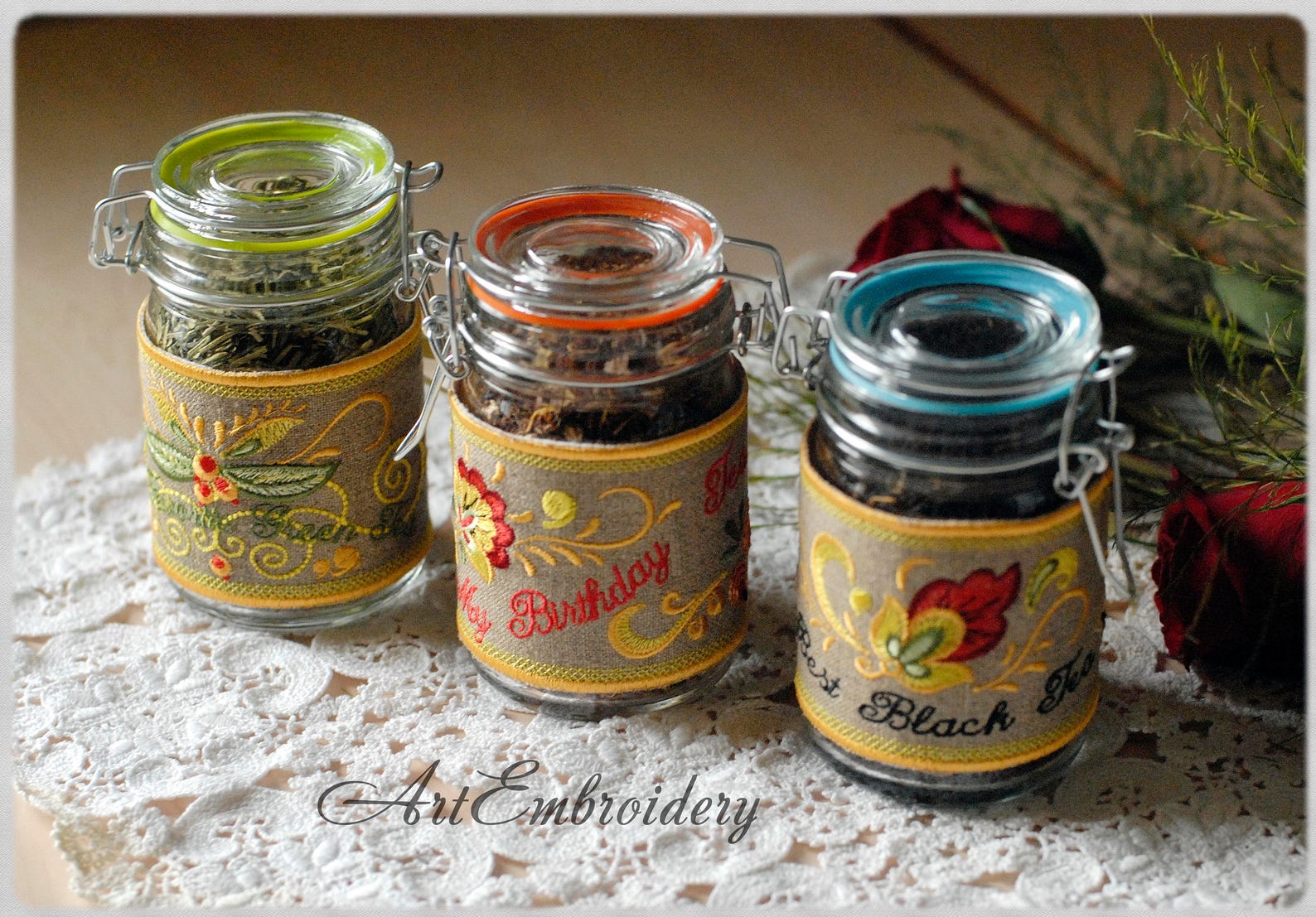 Tea Jar Wrap Set of Machine Embroidery Applique /patch - Etsy