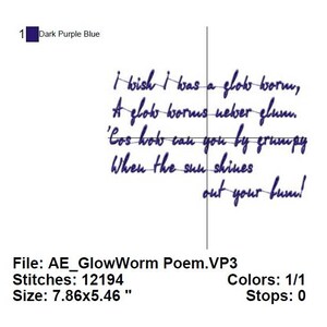 Glow Worm With Glow Worm Poem (bonus) - Machine Embroidery Design of a ...