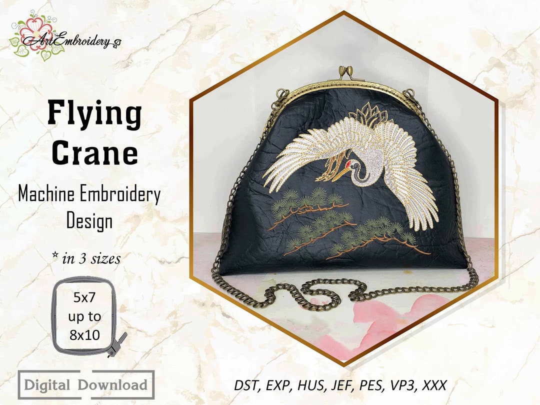 Flying Crane - Machine Embroidery Bird and Pine Branches Design for ...