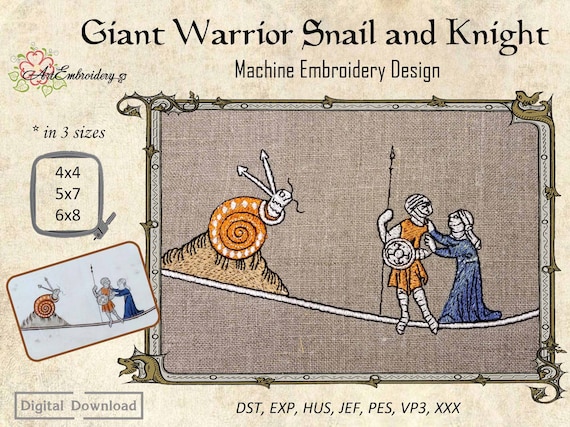Giant Warrior Snail & Knight Machine Embroidery Beast Design - Etsy