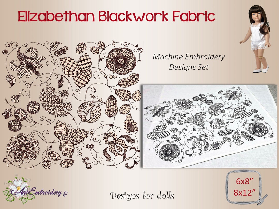 Elizabethan Blackwork Fabric - Machine Embroidery Designs for Doll - Etsy